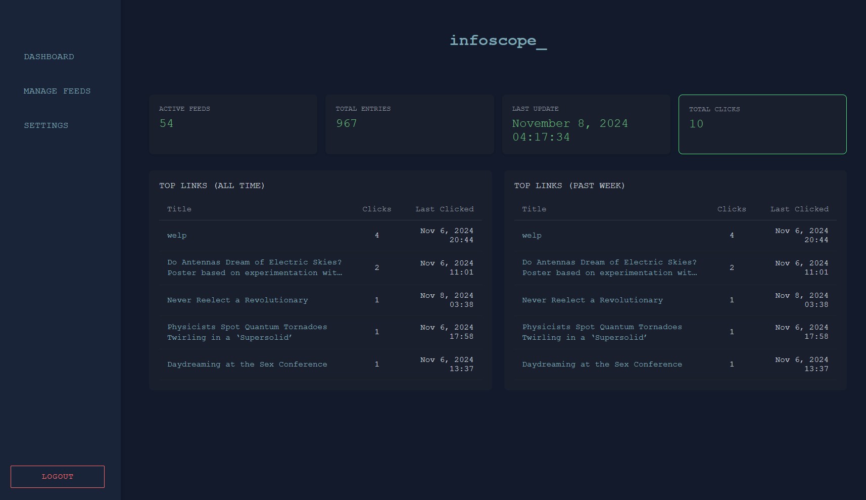 GitHub - disinfo-zone/infoscope: Infoscope is a minimalist public RSS river reader designed to ...