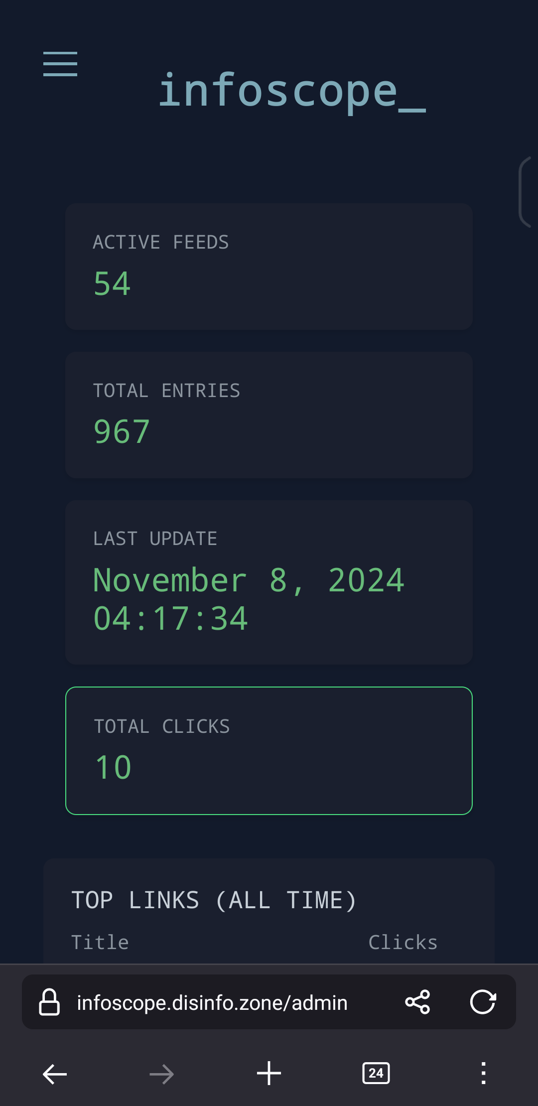 GitHub - disinfo-zone/infoscope: Infoscope is a minimalist public RSS river reader designed to ...